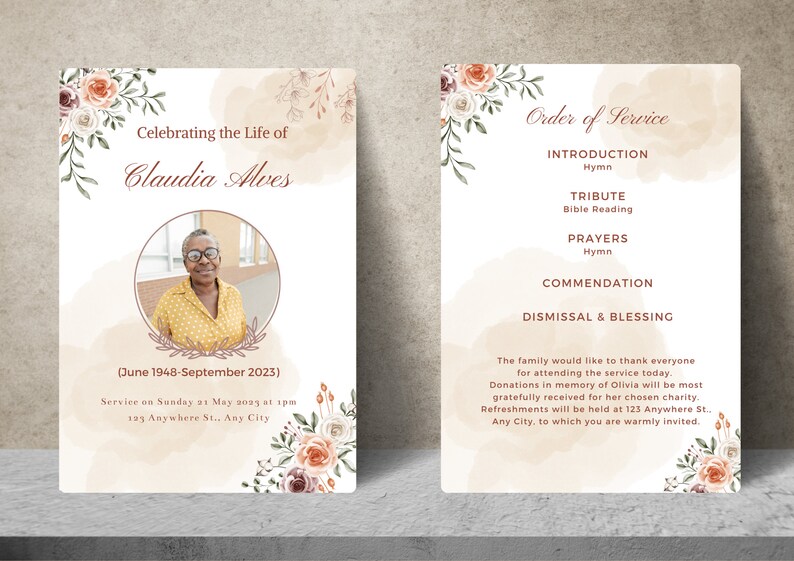 Editable Memorial Program, Elegant Funeral Program Template for Man ...