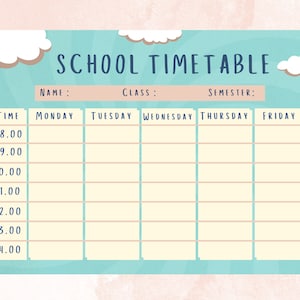 Editable School Timetable for Kids | Cloud Theme | Printable School ...