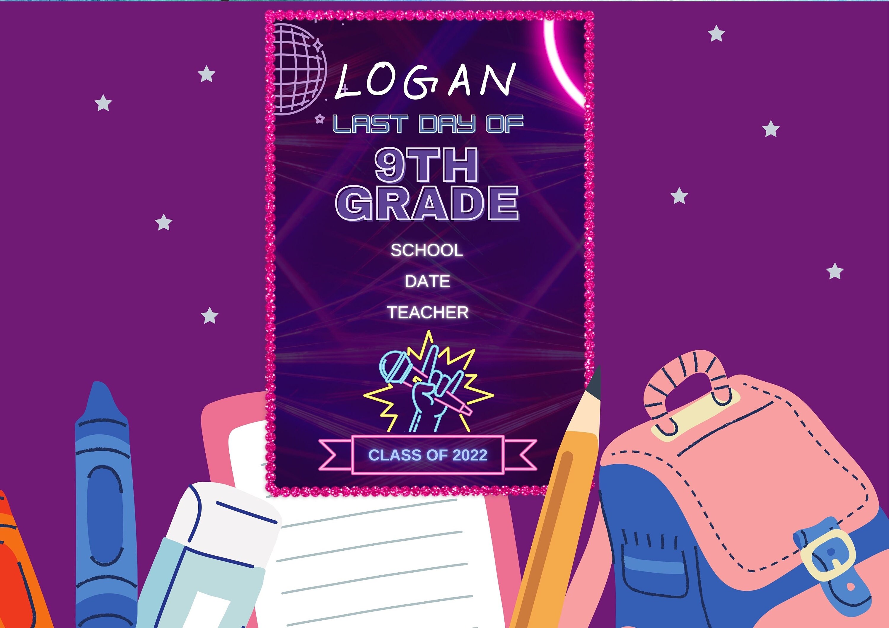 Editable First or Last Day of School 9th Grade Boy or Girl Cute ...