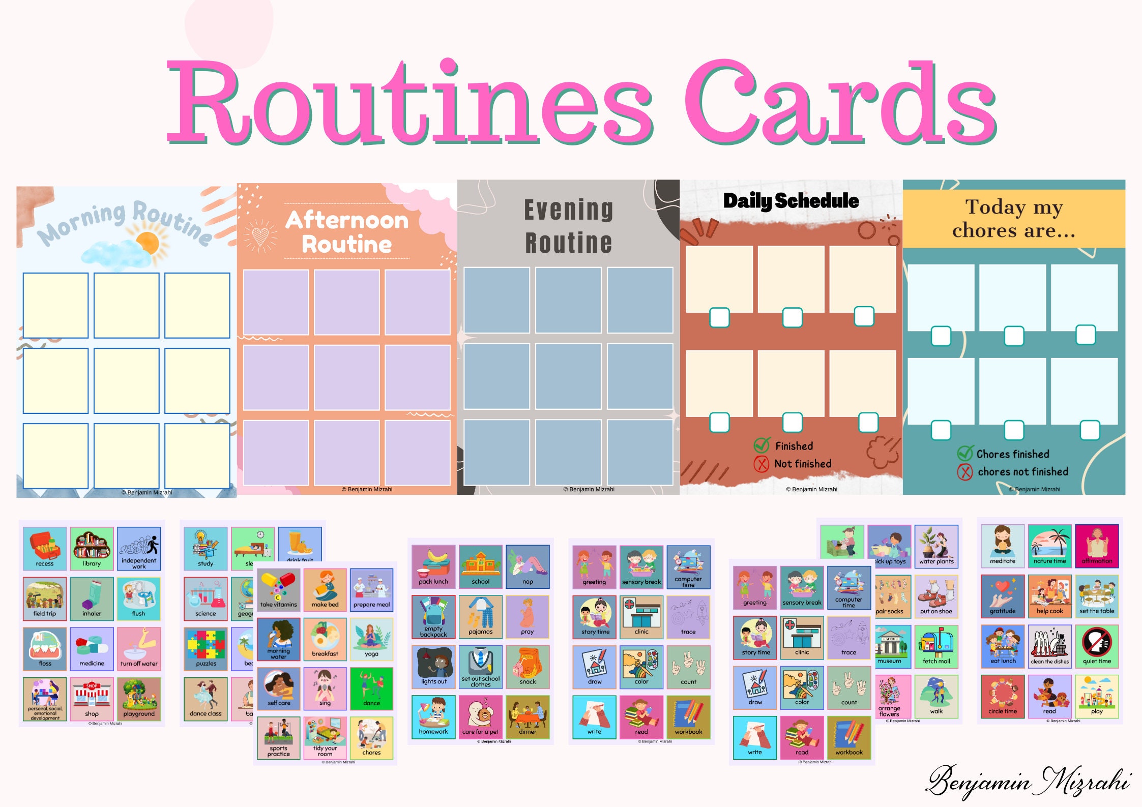 Behavior Chore Chart Cards for Kids | Editable Kids Daily Routine Cards ...