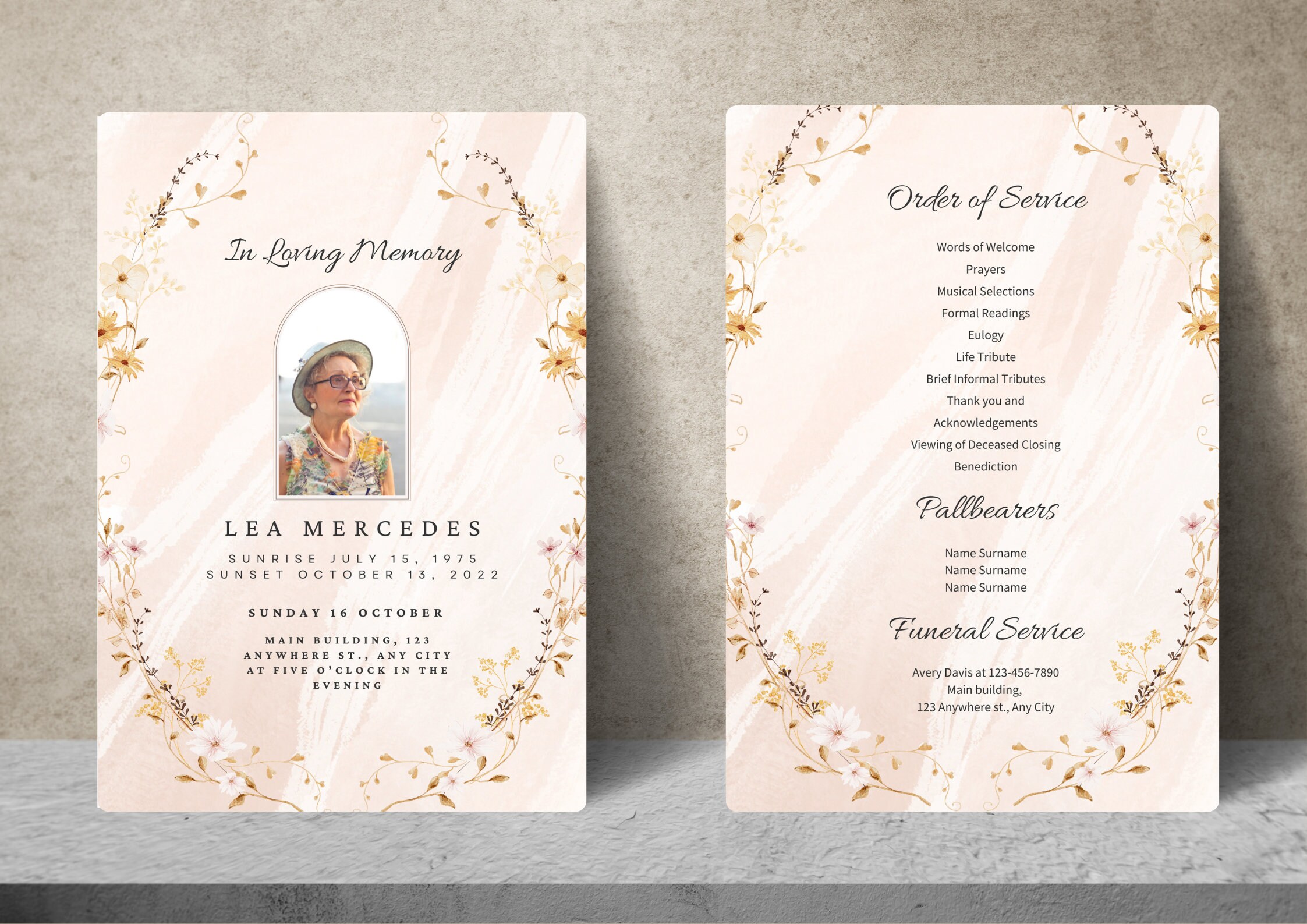 Editable Pink Funeral Program Template, Memorial Program, Funeral ...