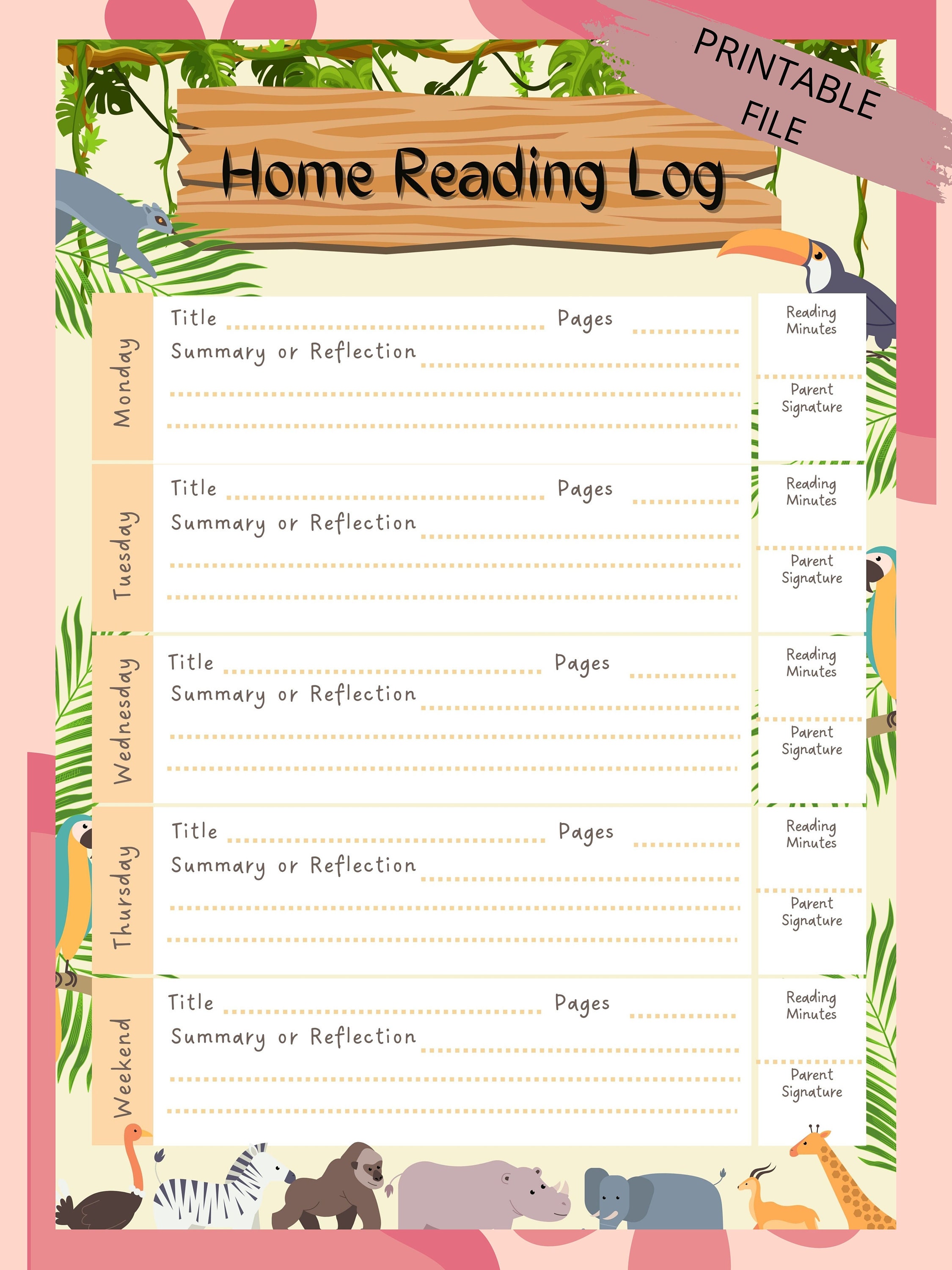 Kids Reading Log Printable, Printable Reading Log for Kids, Reading Log ...