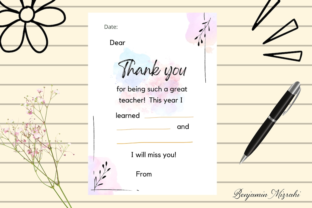 Editable Thank You Teacher Card, Appreciation Gift (digital) - Etsy