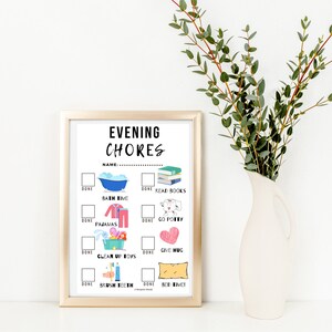 Kids Chore Chart - Evening Routine Responsibility Daily Chart for ...