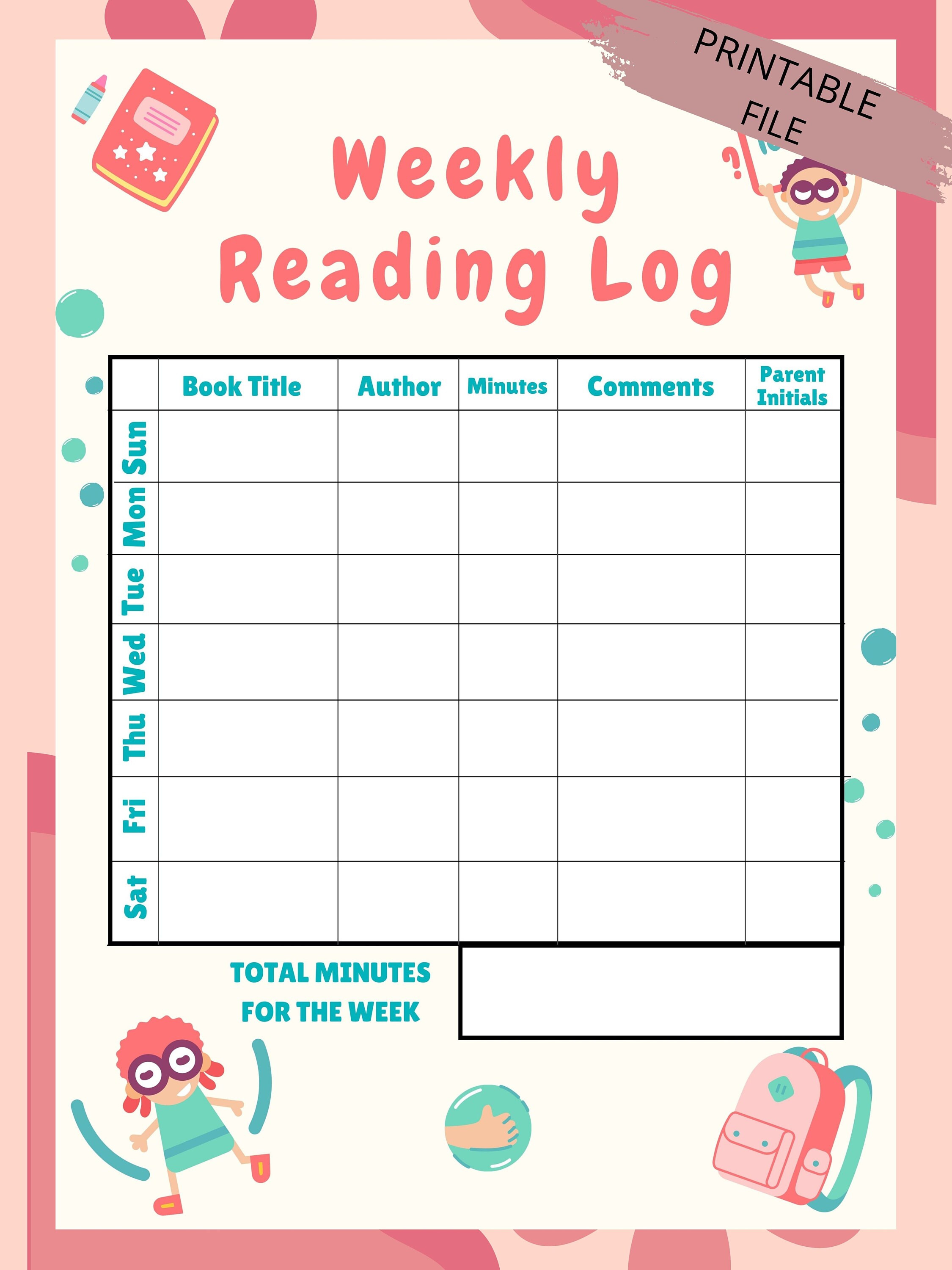 Kids Reading Log Printable, Printable Reading Log for Kids, Reading Log ...