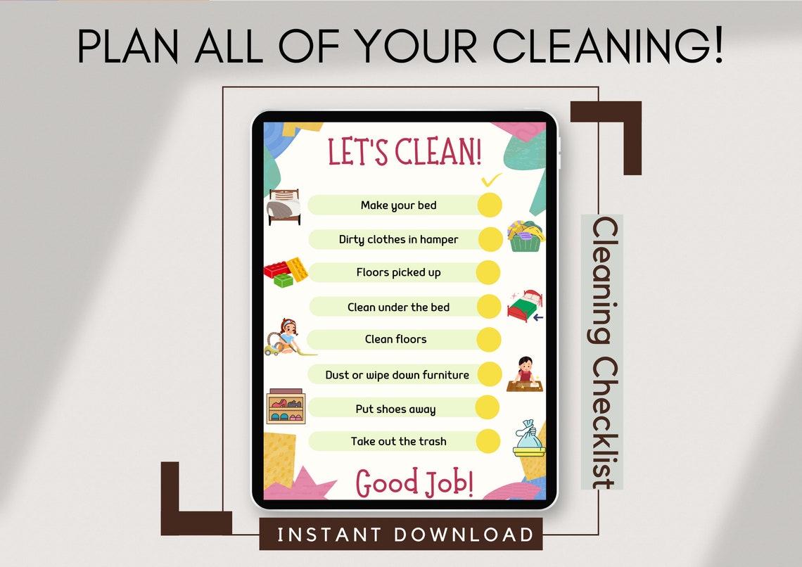 EDITABLE Cleaning Checklist for Kids, Cleaning Planner, Cleaning ...