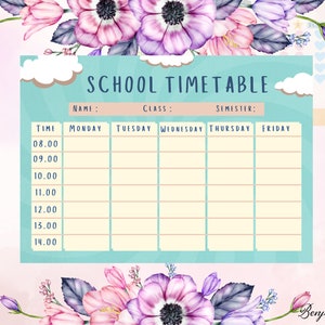 Editable School Timetable for Kids | Cloud Theme | Printable School ...