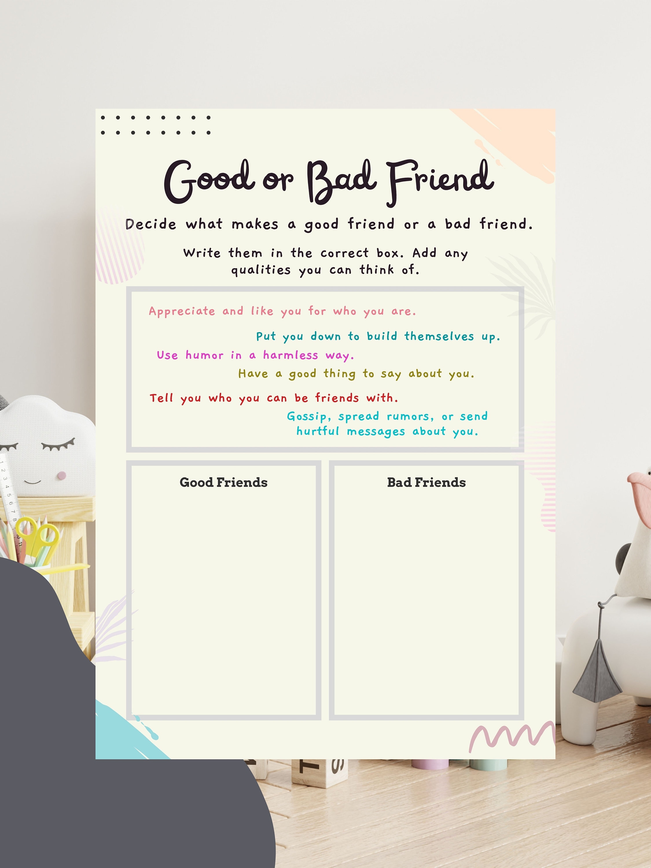 Good Vs Bad Friends Poster – Printable Social Skills Worksheet (PDF) - Etsy