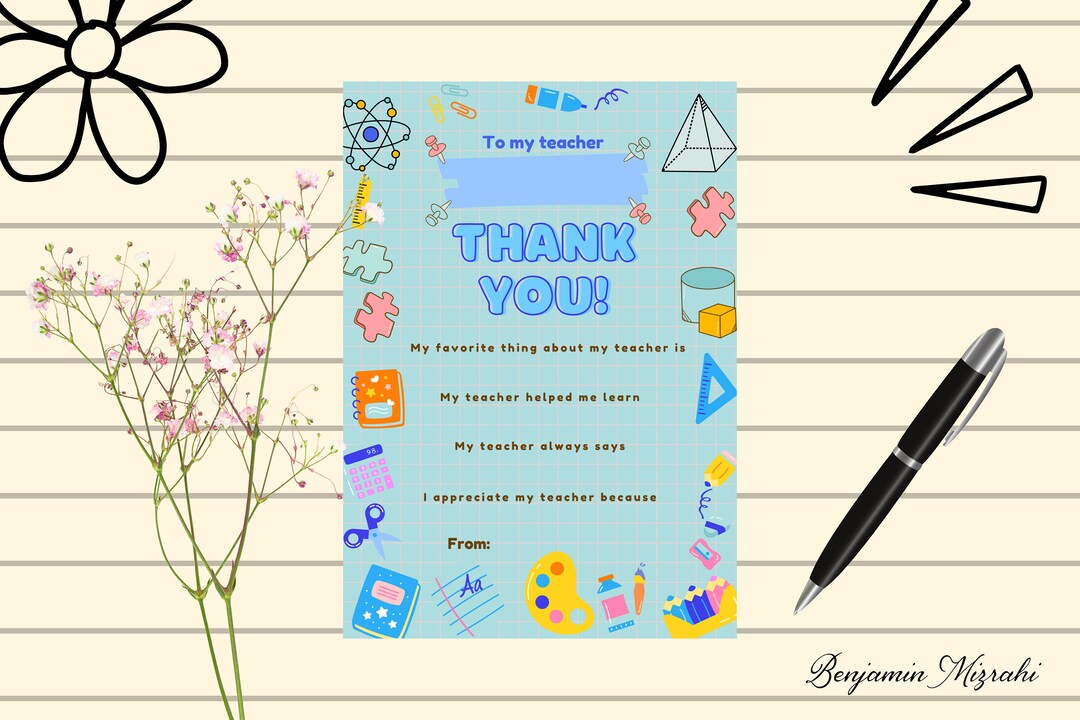 Printable Thank You Teacher Appreciation Card, Student to Teacher, End ...