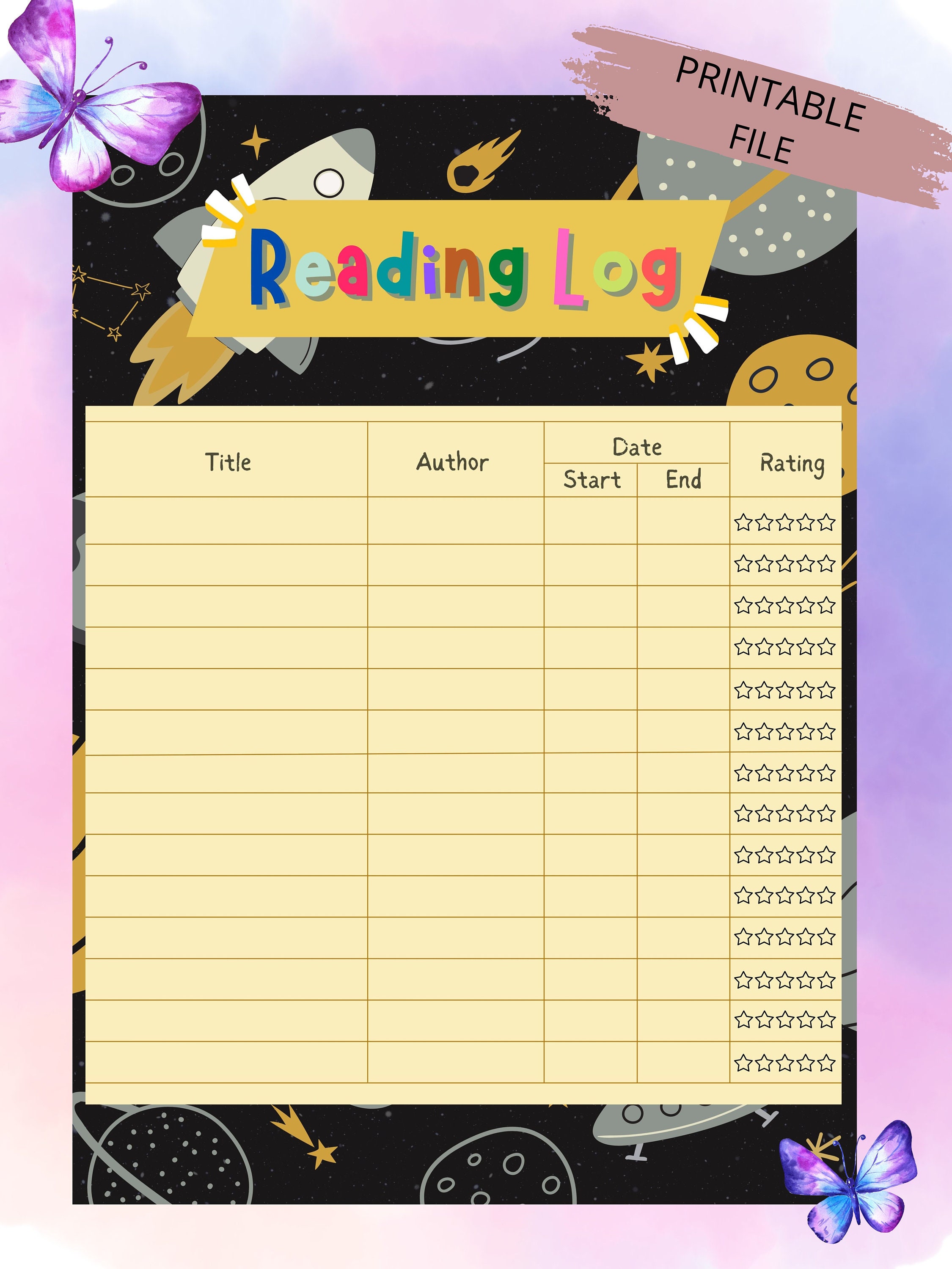 Kids Reading Log Printable, Printable Reading Log for Kids, Reading Log ...