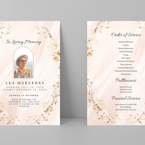 Editable Pink Funeral Program Template, Memorial Program, Funeral ...