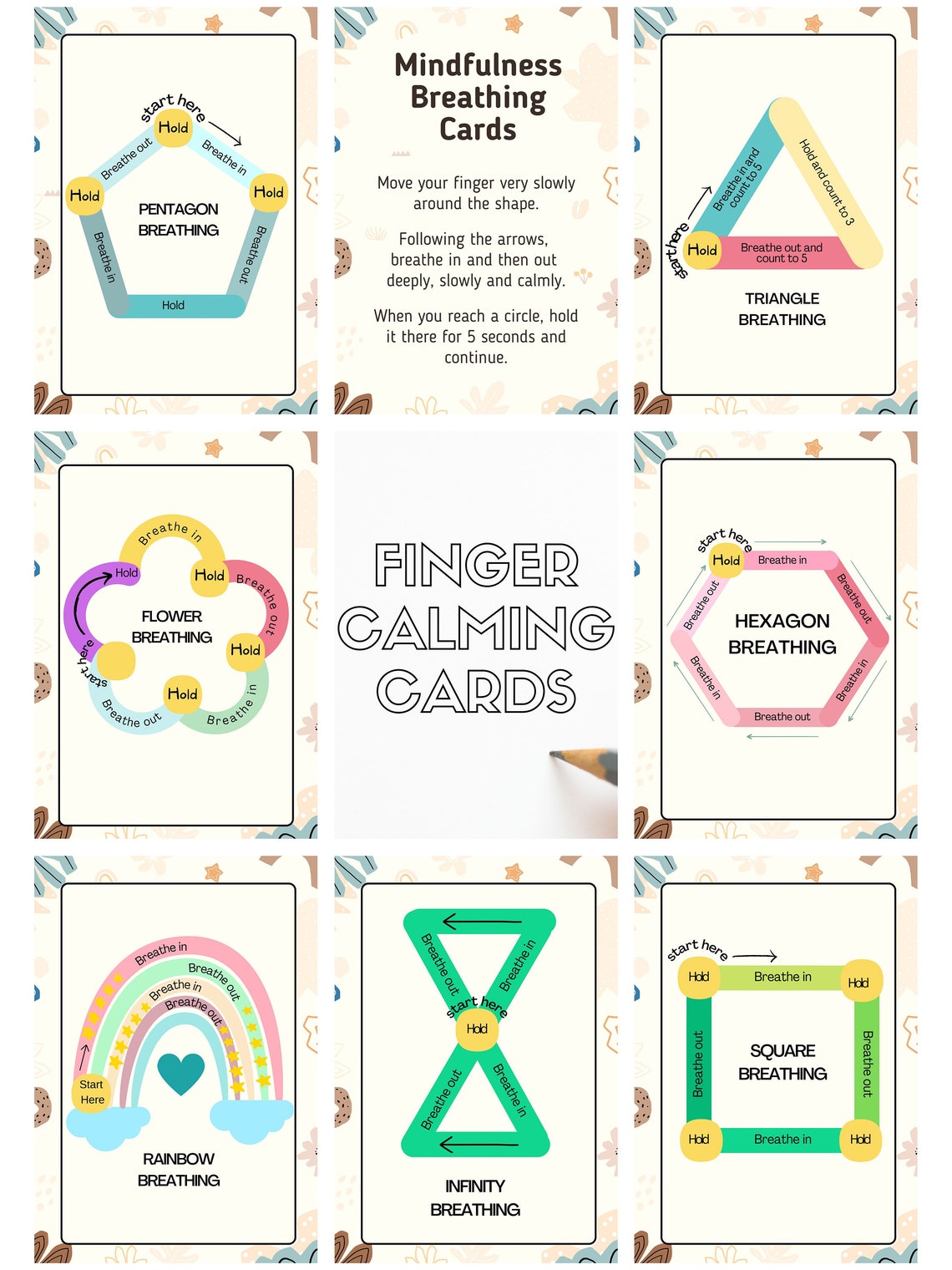 Finger Tracing Calming Cards Printable Mindfulness Flash - Etsy