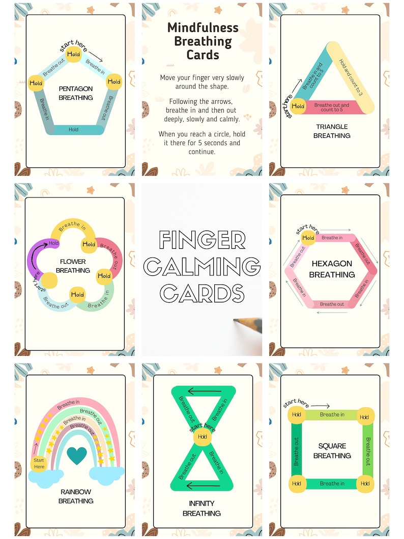 Finger Tracing Calming Cards, Printable Mindfulness Flash Cards, Calm ...