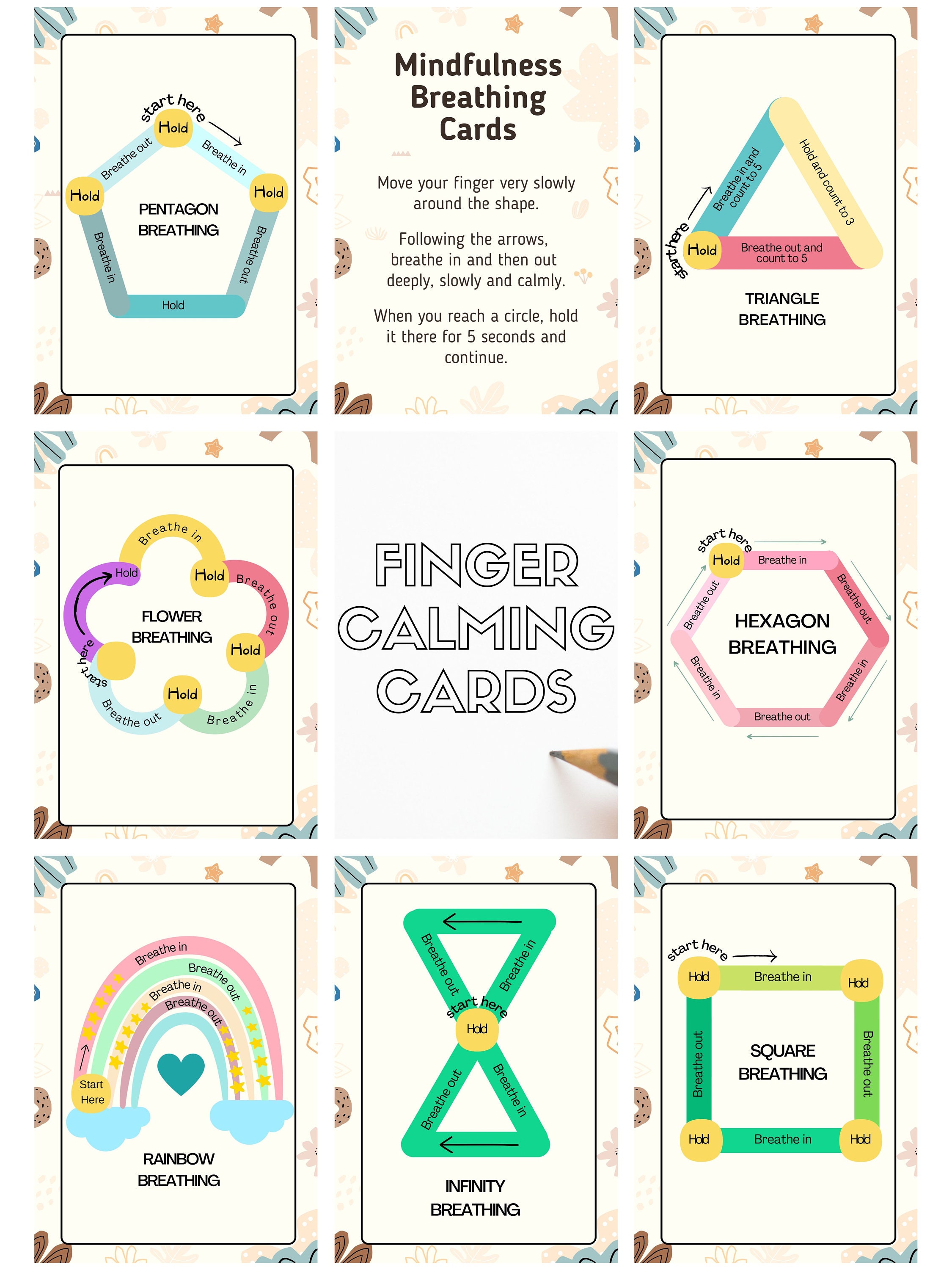 Finger Tracing Calming Cards, Printable Mindfulness Flash Cards, Calm ...