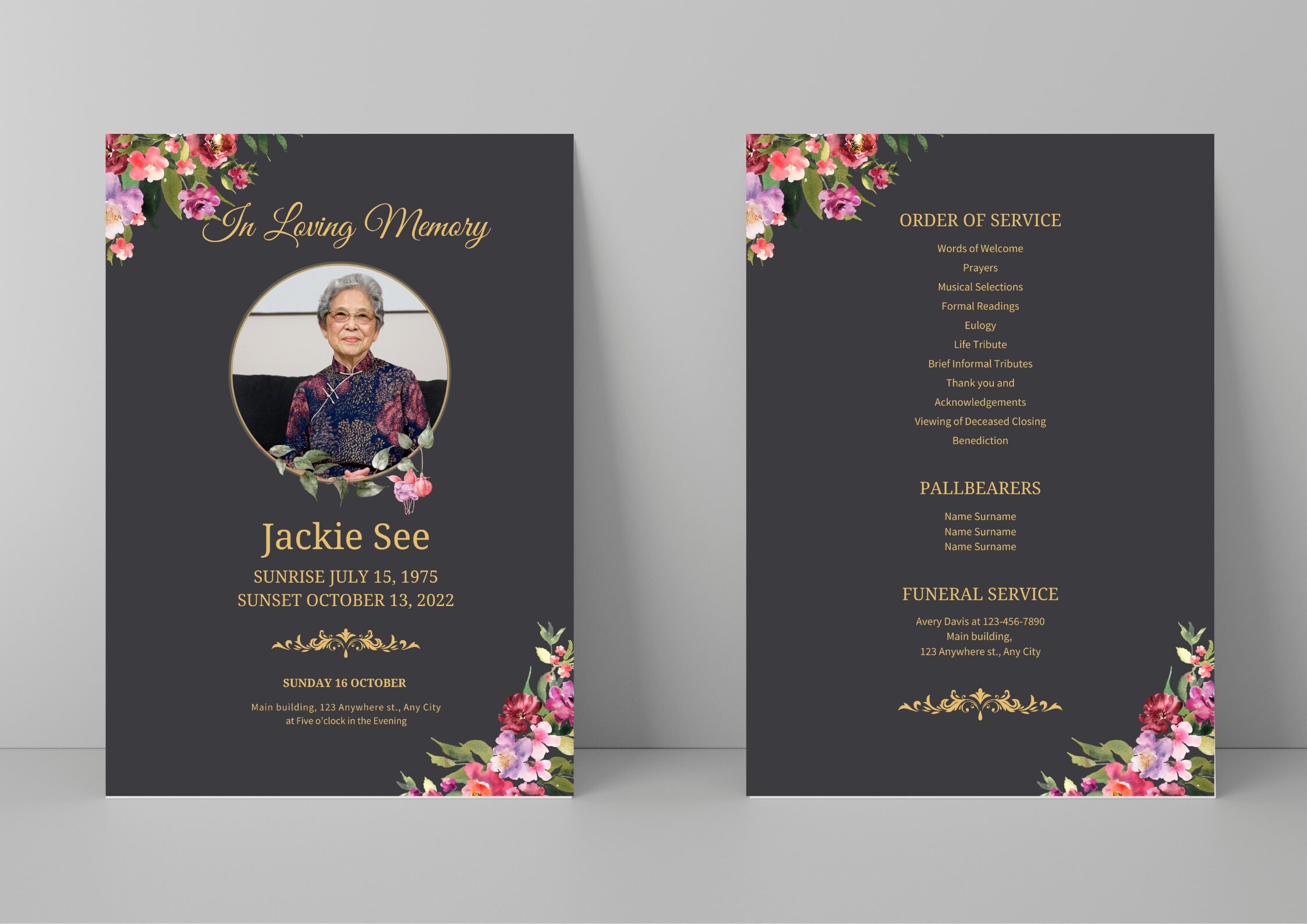 Simple Floral Editable Funeral Program Template, Funeral Memorial ...