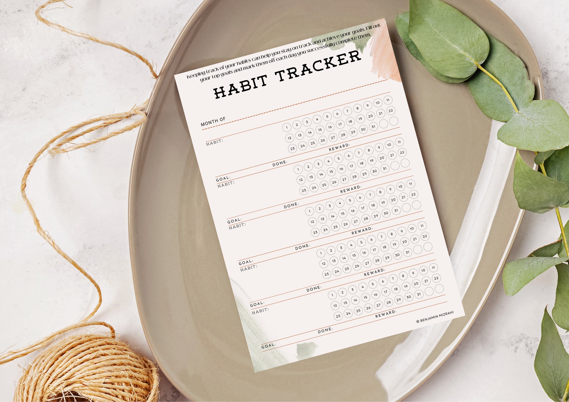 Monthly Habit Tracker Printable Goal Planner Mindfulness Planner Simple ...