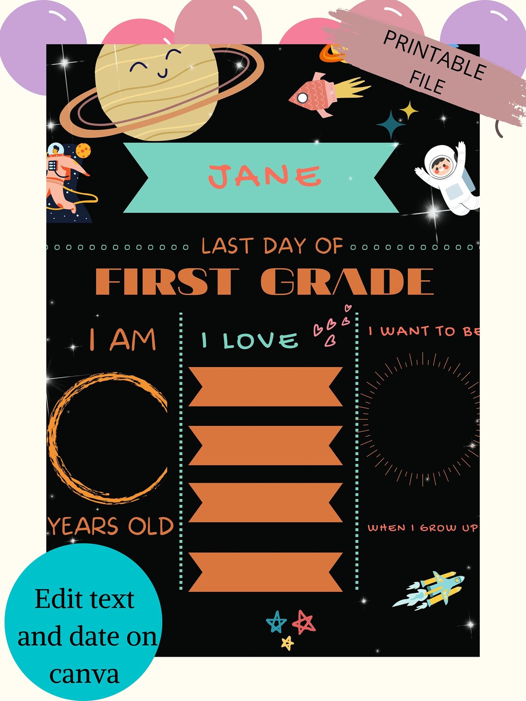 Editable First or Last Day of School - Any Grade Sign for Boy or Girl ...