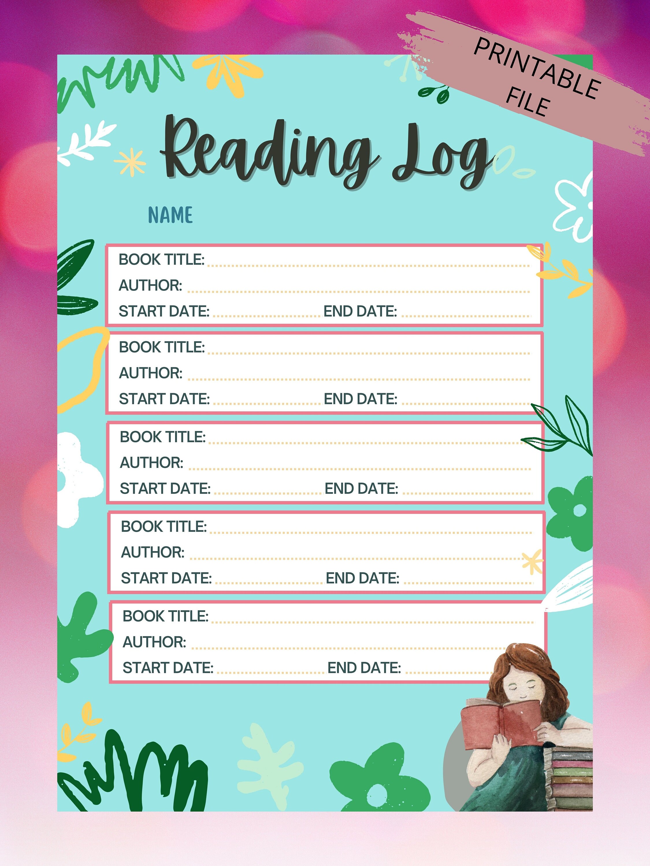 Kids Reading Log Printable, Printable Reading Log for Kids, Reading Log ...