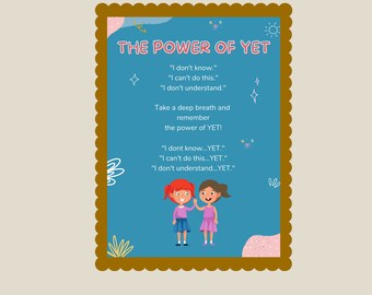 The Power of yet Poster Printable, Growth Mindset Classroom Poster ...
