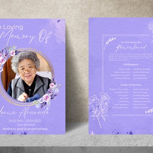 Purple Funeral Programs Template Obituary Template for Funeral Memorial ...