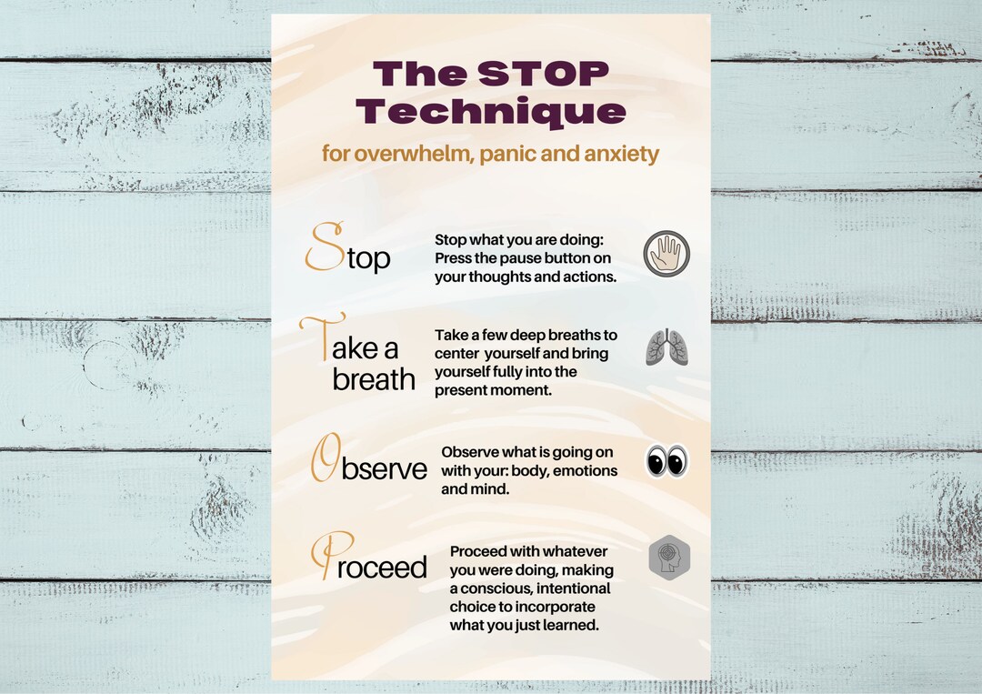STOP Technique, Calm Poster, Anxiety Relief, Mental Health Poster ...