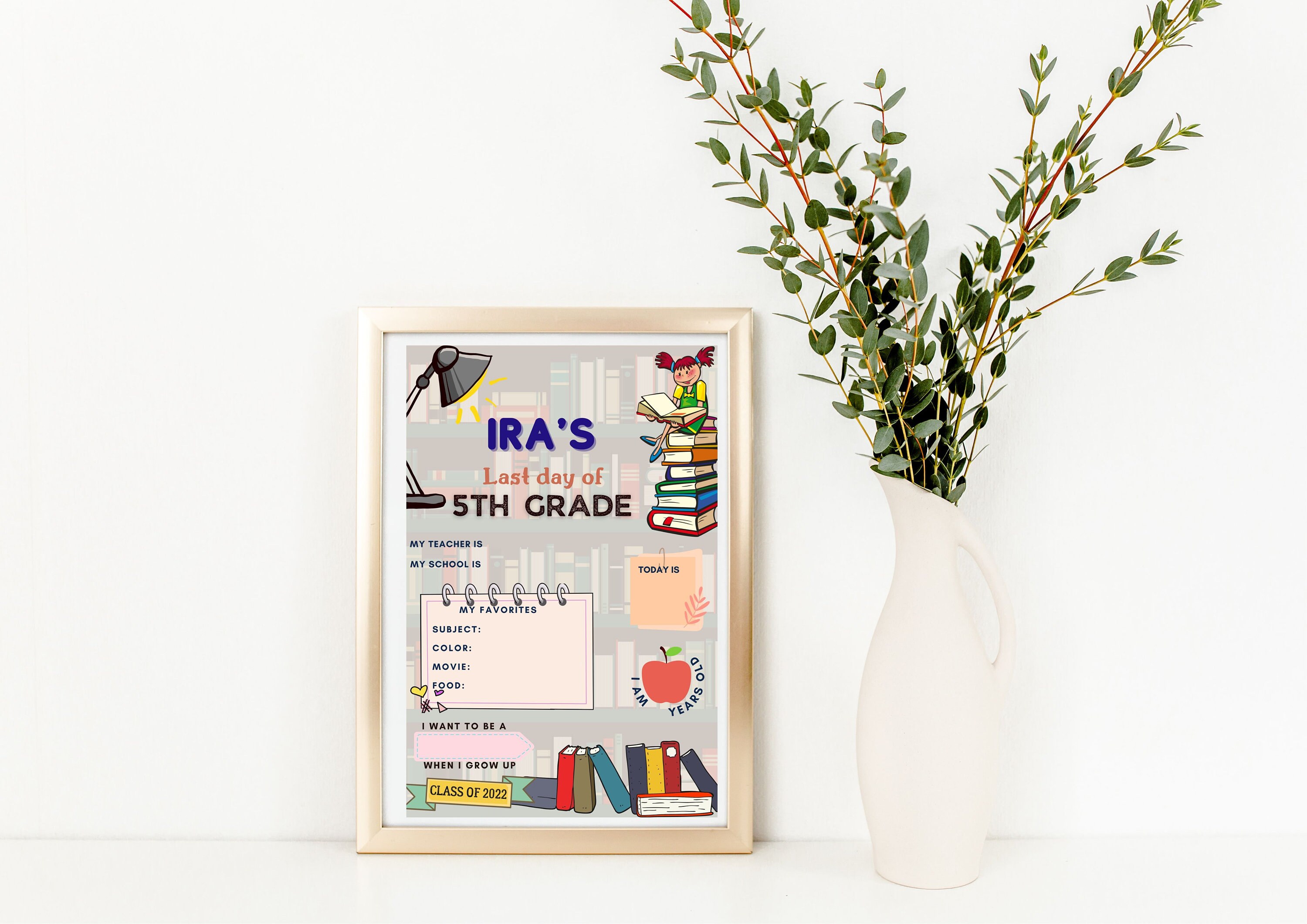 Editable First or Last Day of School 5th Grade Boy or Girl Cute ...