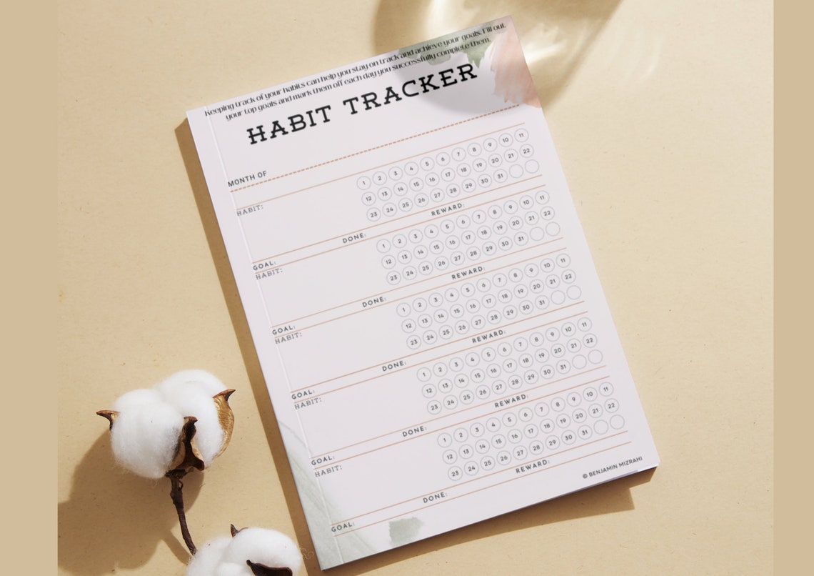 Monthly Habit Tracker Printable Goal Planner Mindfulness Planner Simple ...