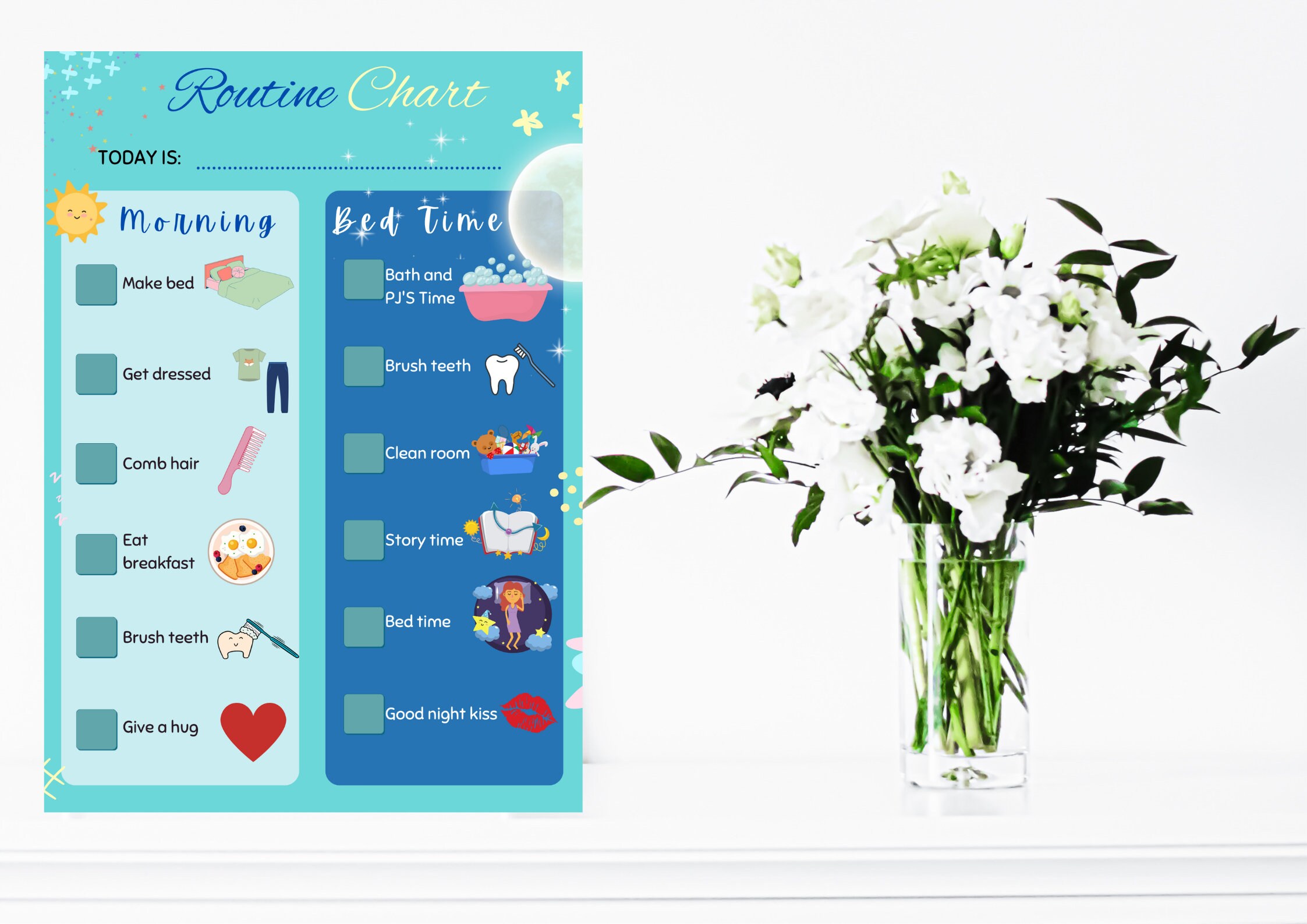 Kids Morning Routine and Evening Routine Chart for Kids Preschoolers ...