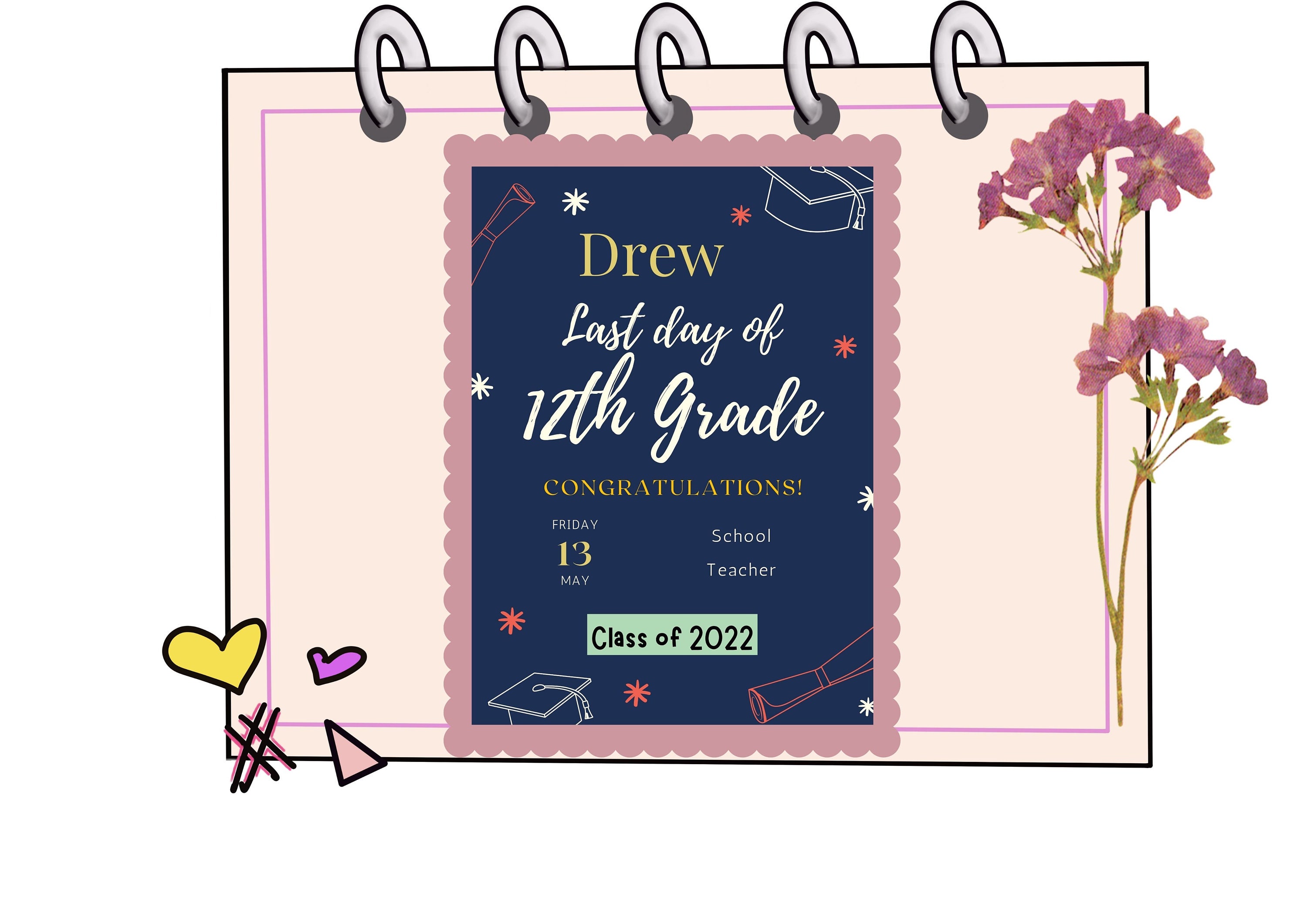 Editable First or Last Day of School 12th Grade Boy or Girl Cute ...