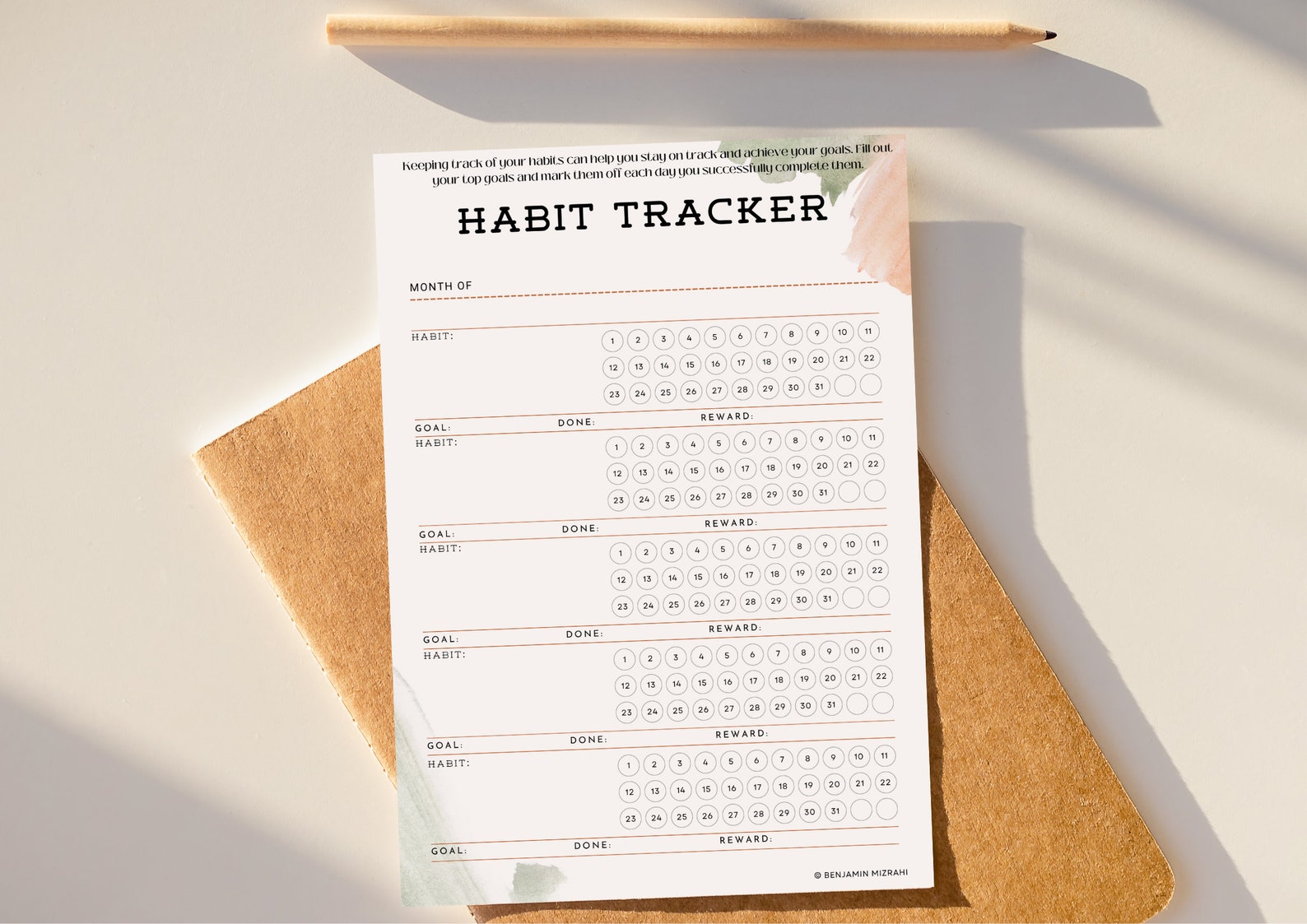 Monthly Habit Tracker Printable Goal Planner Mindfulness Planner Simple ...