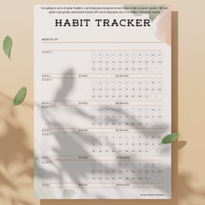 Monthly Habit Tracker Printable Goal Planner Mindfulness Planner Simple ...