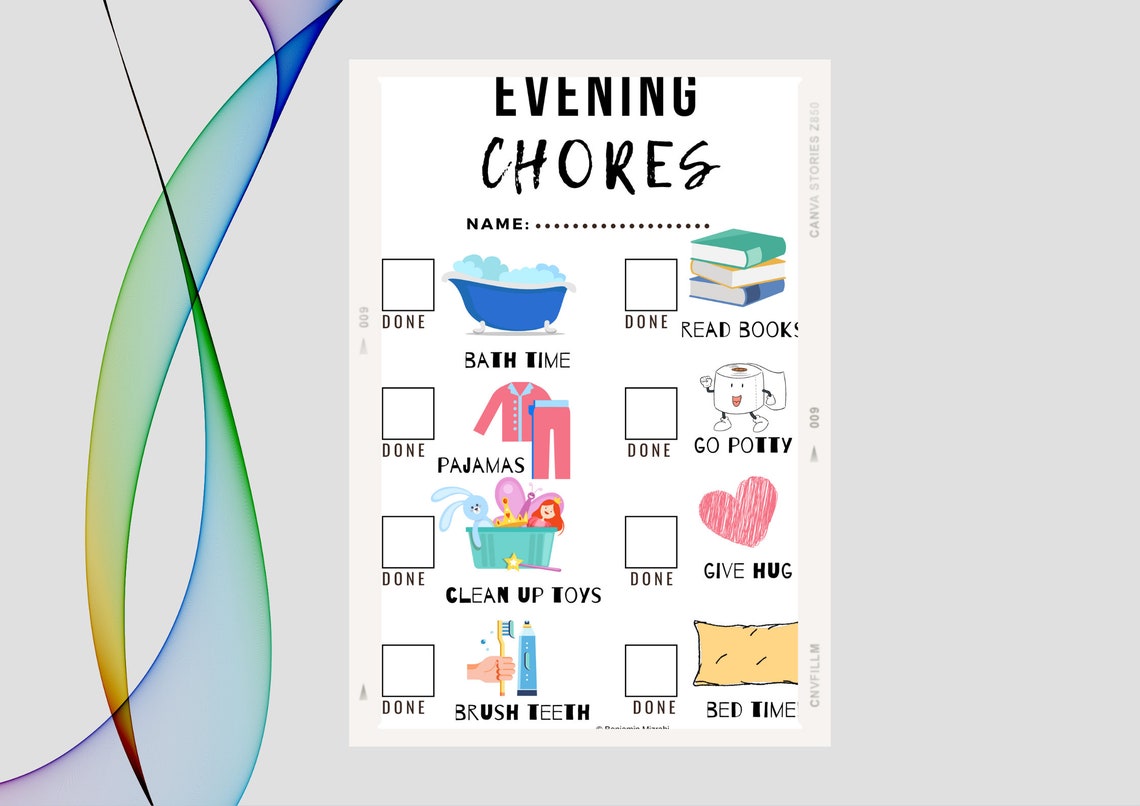 Kids Chore Chart - Evening Routine Responsibility Daily Chart for ...