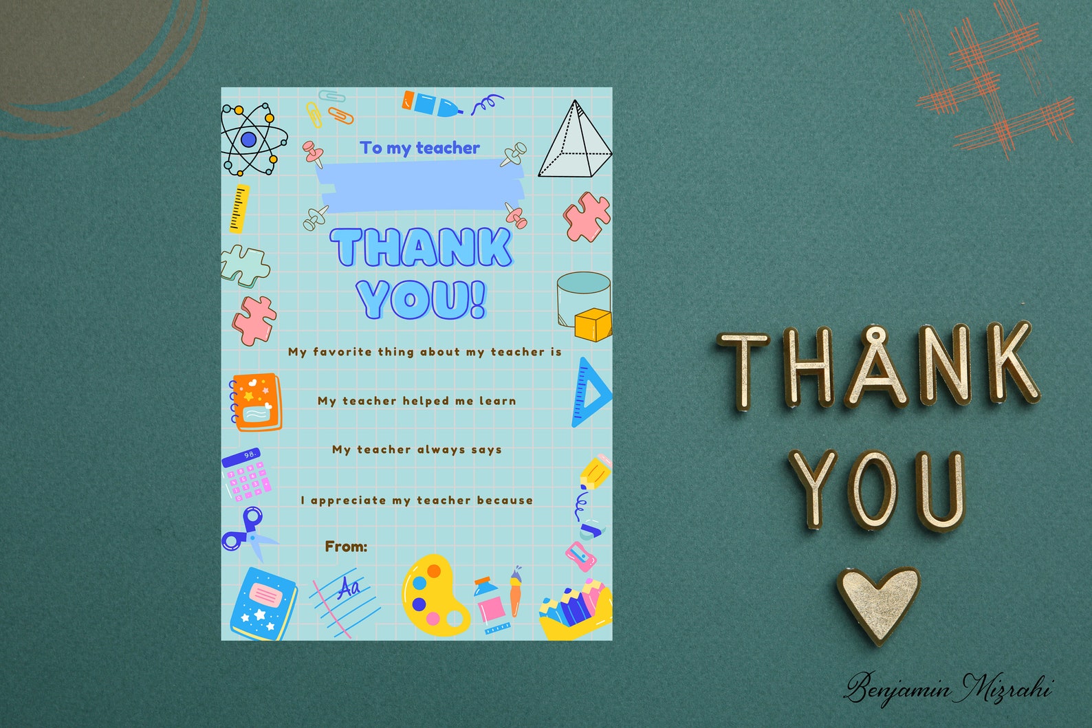Editable Thank You Teacher Card: Student Gift (digital Card) - Etsy