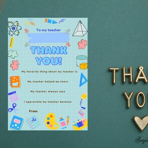 Editable Thank You Teacher Card: Student Gift (digital Card) - Etsy