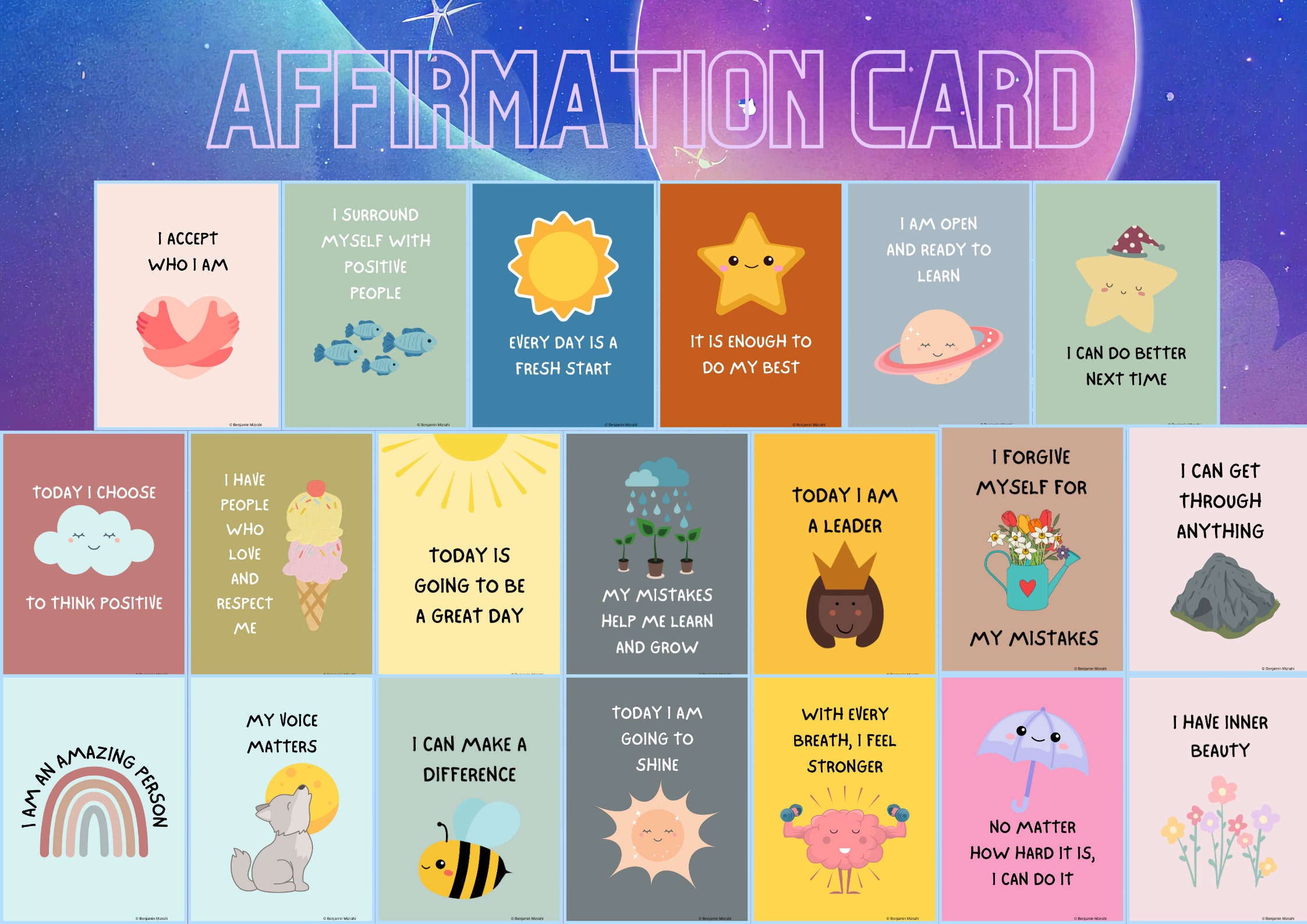 Printable Children's Positive Affirmation Cards | Set of 20 Kids ...