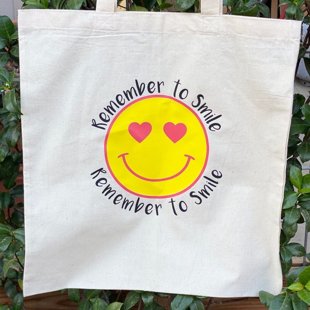 Remember to Smile Canvas Tote Bag Postive Thoughts Positive - Etsy