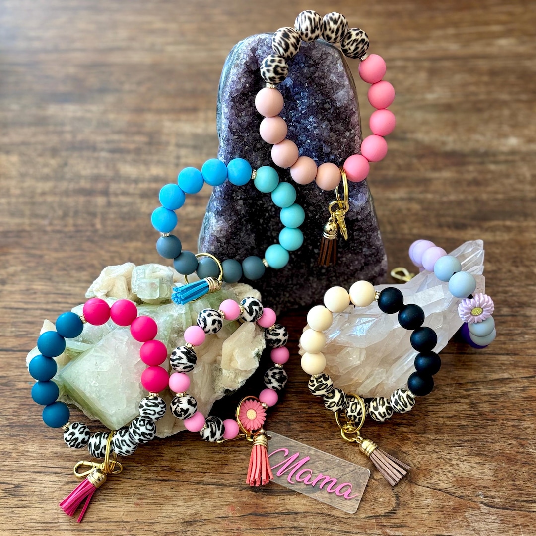 Key Chain Bracelet Silicone Bead Key Chain Wrist Keychain Personalized ...