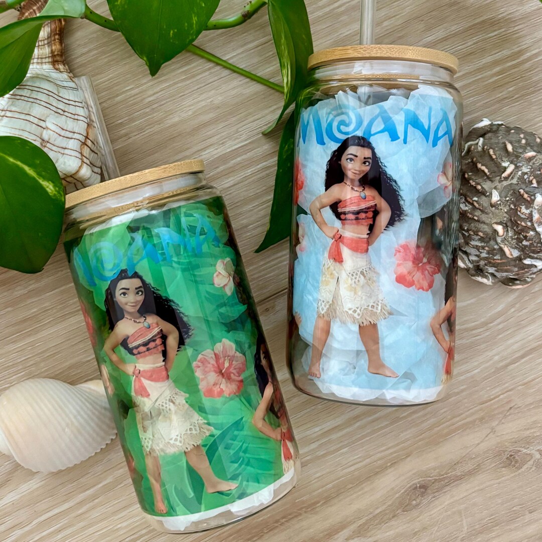 Moana Iced Coffee Cup 16oz Glass Soda Can Cup W/ Bamboo Top Glass Libby ...