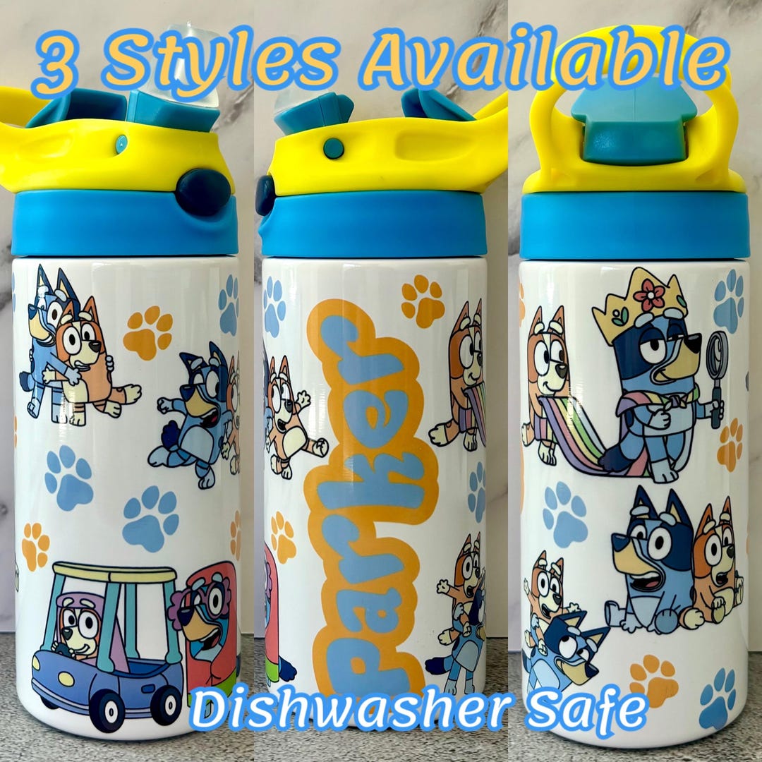 Personalized Blue Dog and Friends 12oz Stainless Steel Insulated Spill ...