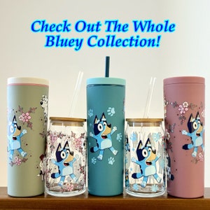 Bluey and Friends Iced Coffee Cup 16oz Glass Soda Can Cup W/ Bamboo Top ...