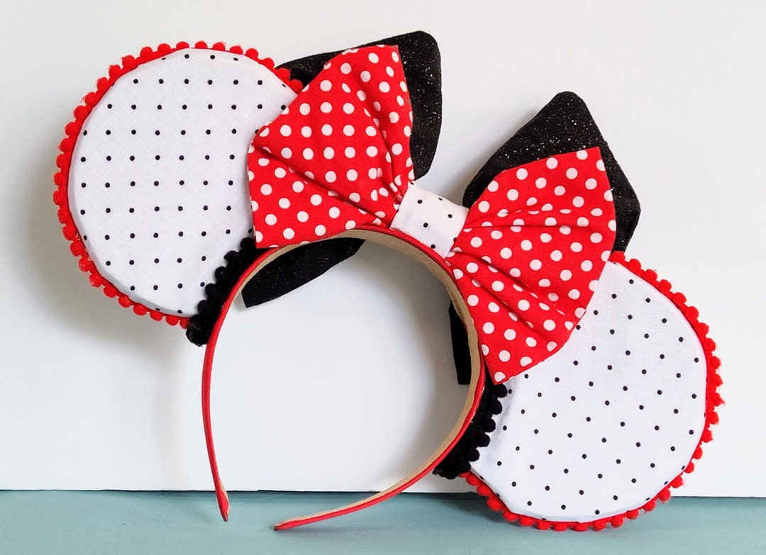 Red and Black Polka Dot Mouse Ears Headband, Handmade Mouse Ears - Etsy