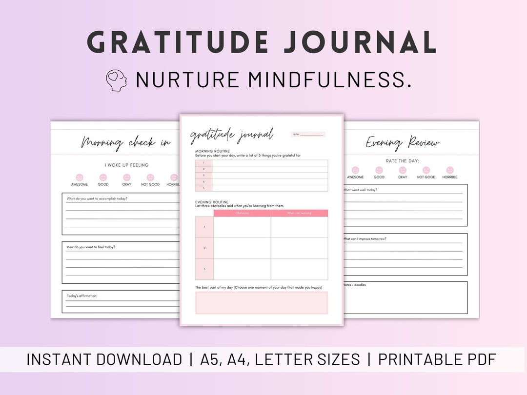 Gratitude Journal Printable, Mindfulness Journal, Morning Sheets, Self ...