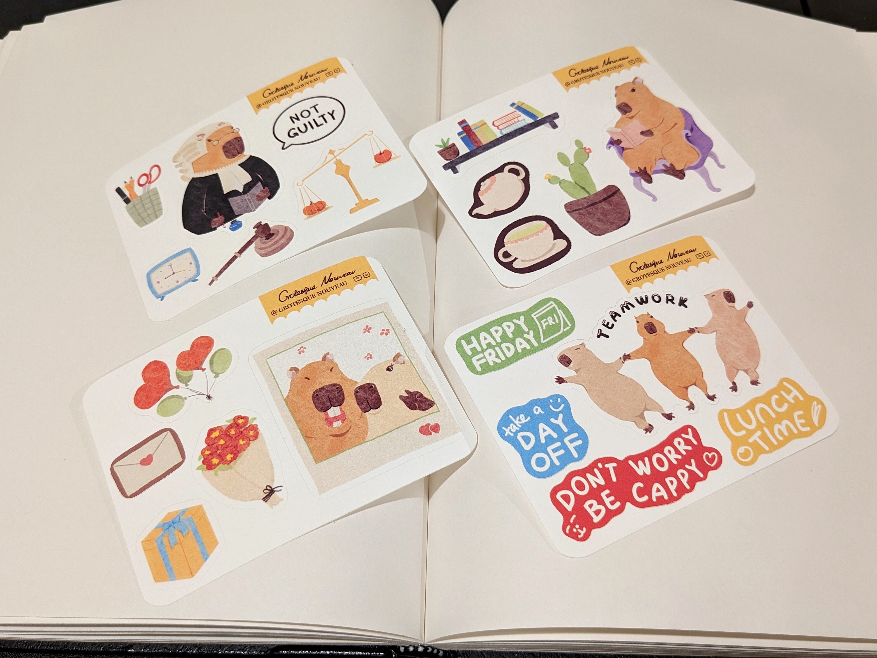Capybara is Reading Sticker Sheet, Bookshelf Sticker, Opuntia Sticker ...