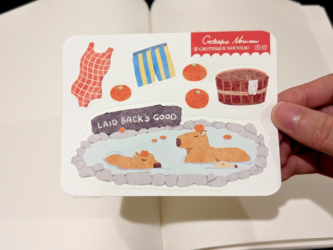 Capybara Hot Spring Bath Sticker Sheet, Vinyl Laptop Sticker, Planner ...