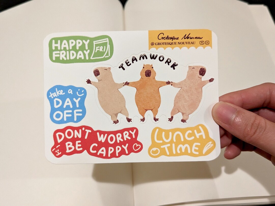 Capybara Sticker Sheet, Teamwork Sticker, Meme Sticker, Vinyl Laptop ...