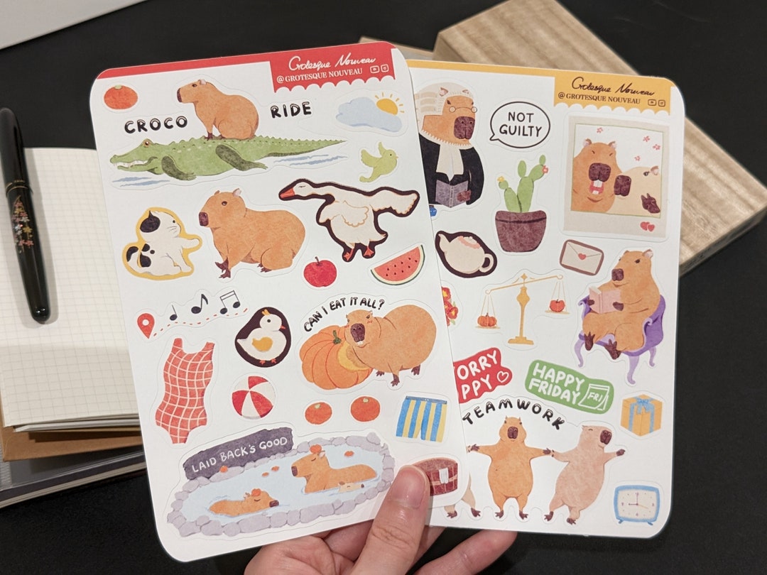 Capybara Sticker Sheet, Vinyl Laptop Sticker, Journal Stickers, Water ...