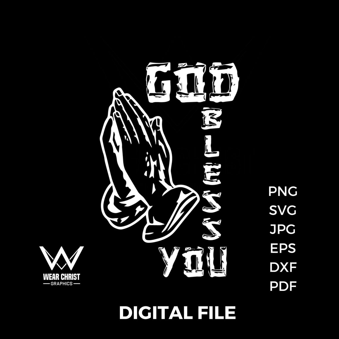 God Bless You SVG, Praying Hands PNG Christian Design SVG, Thank You ...