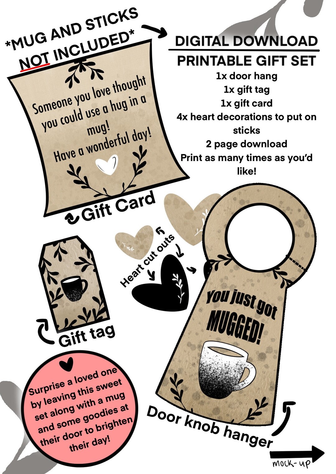 Youve Been Mugged Printable Gift Tag Set to Leave at Door Art by Shelby ...