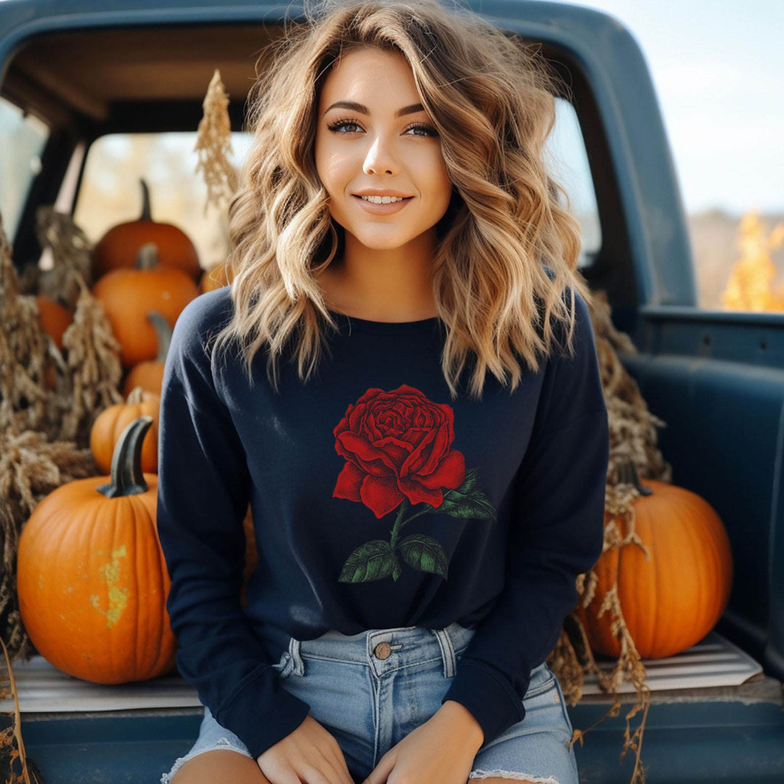 Beautiful Red Rose Sweatshirt, Bloody Rose Shirt, Blooming Rose ...