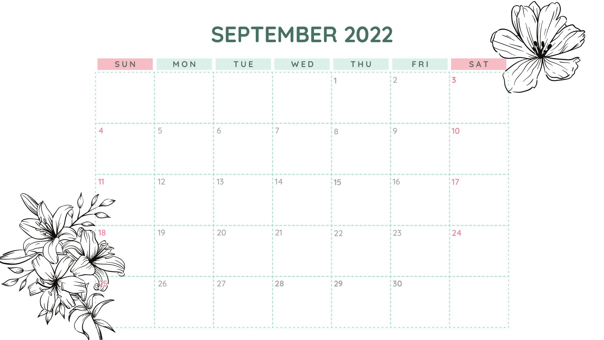 Cute September 2022 Calendar Wallpaper